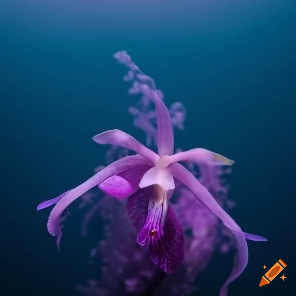 Blue underwater scene with a wild orchid sea creature
