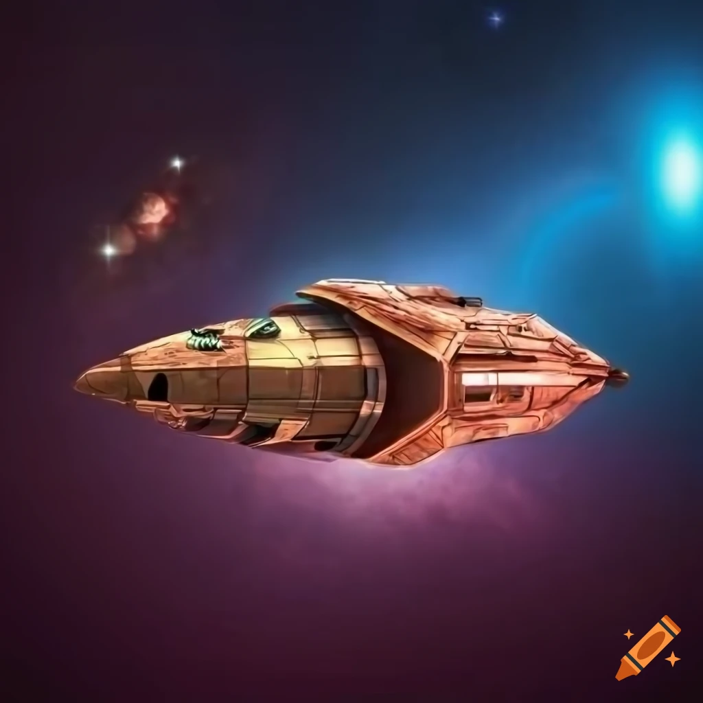 A boxy space ship flying in orbit above a planet on Craiyon
