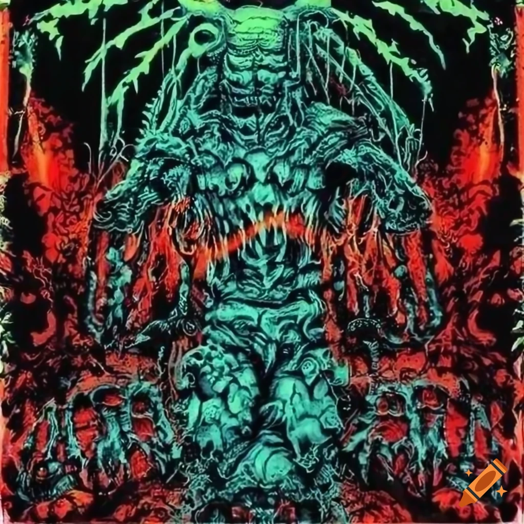 Neon green and black demonic dragon in an art-inspired composition on ...