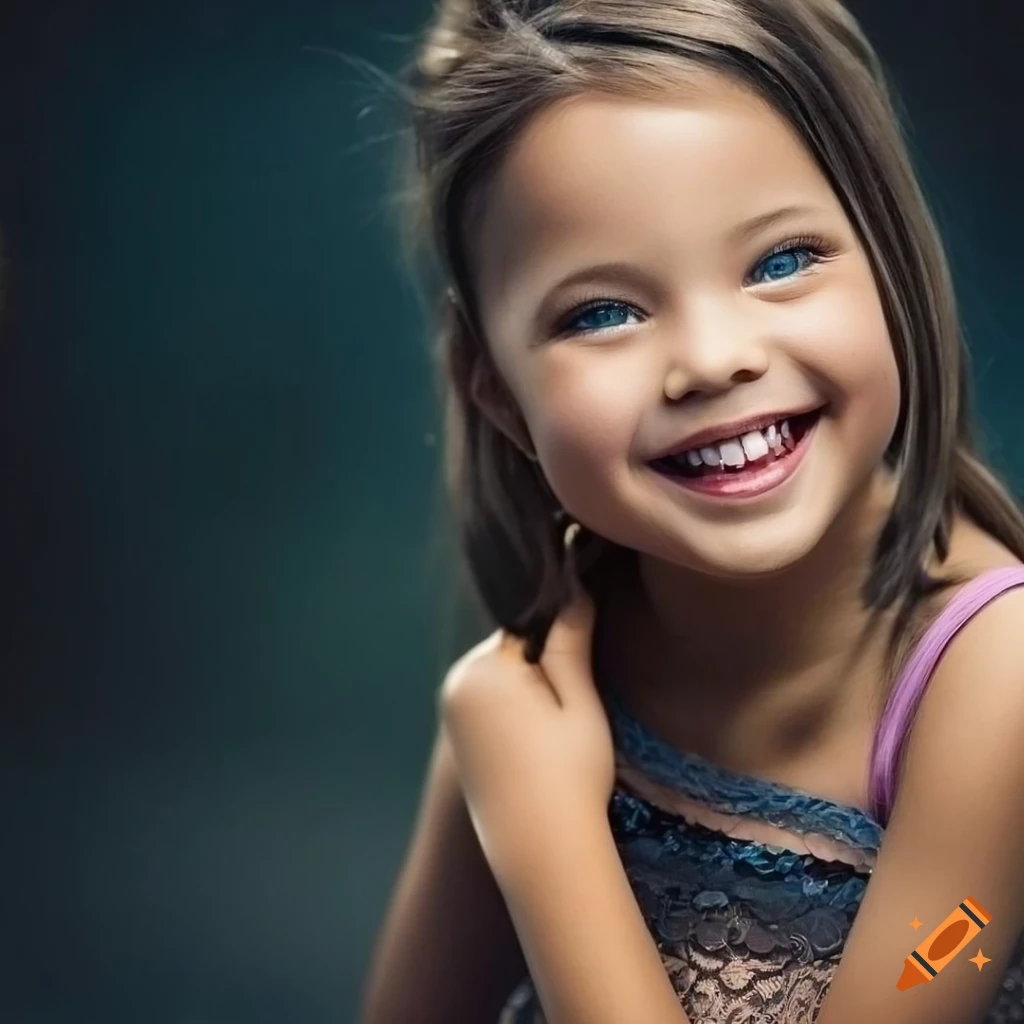 Portrait of a smiling girl with blue eyes on Craiyon