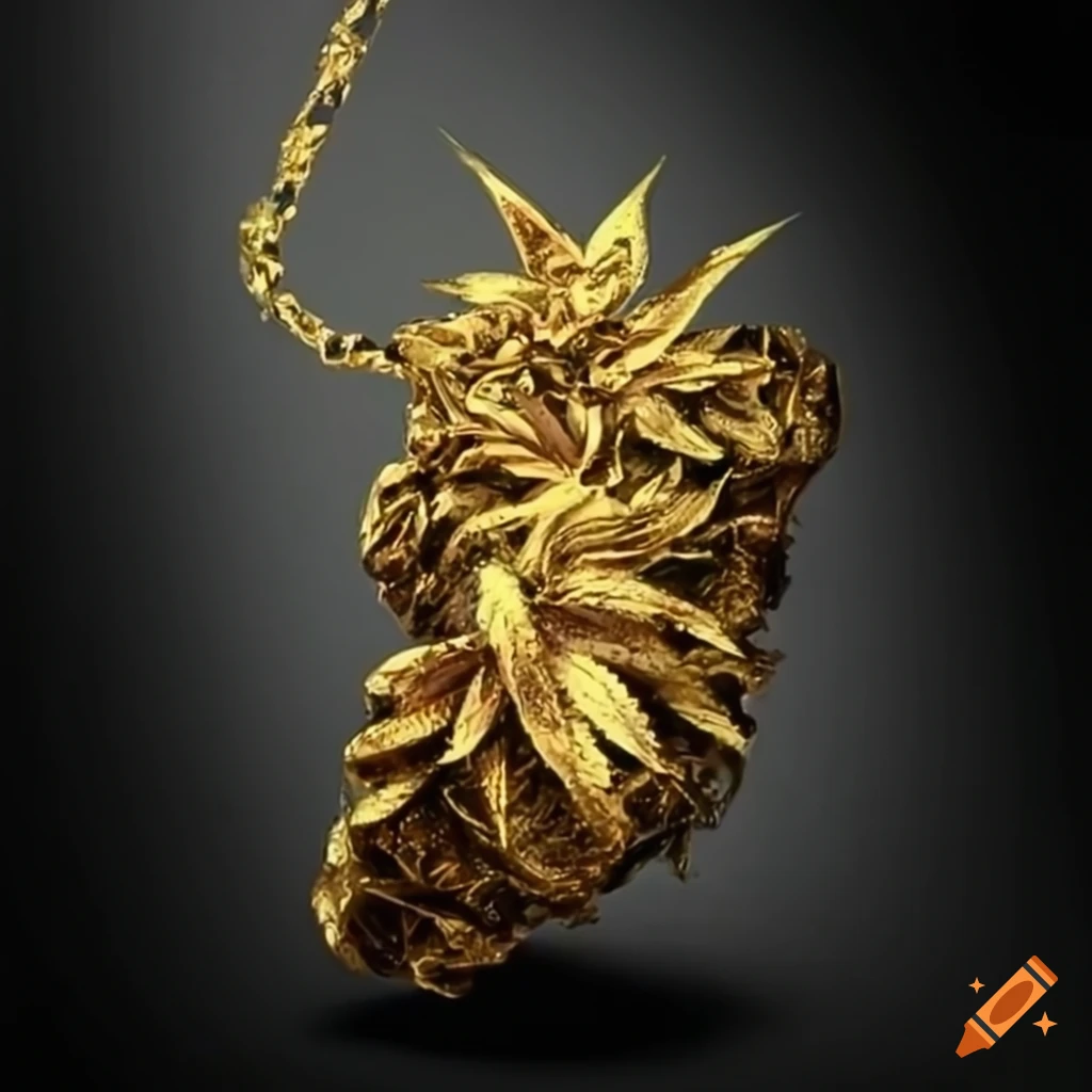 Diamond gold necklace with cannabis design