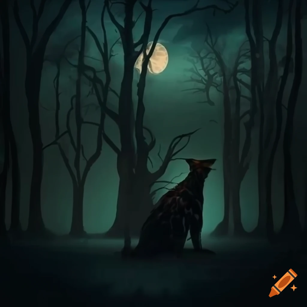 Silhouette of a leopard in a scary forest on Craiyon