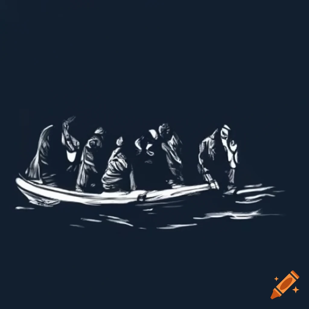 Sketch of migrants in a boat