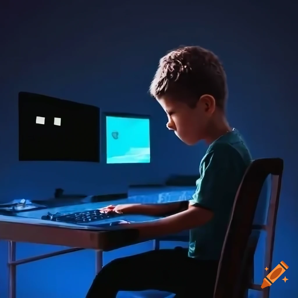 Boy editing video on computer