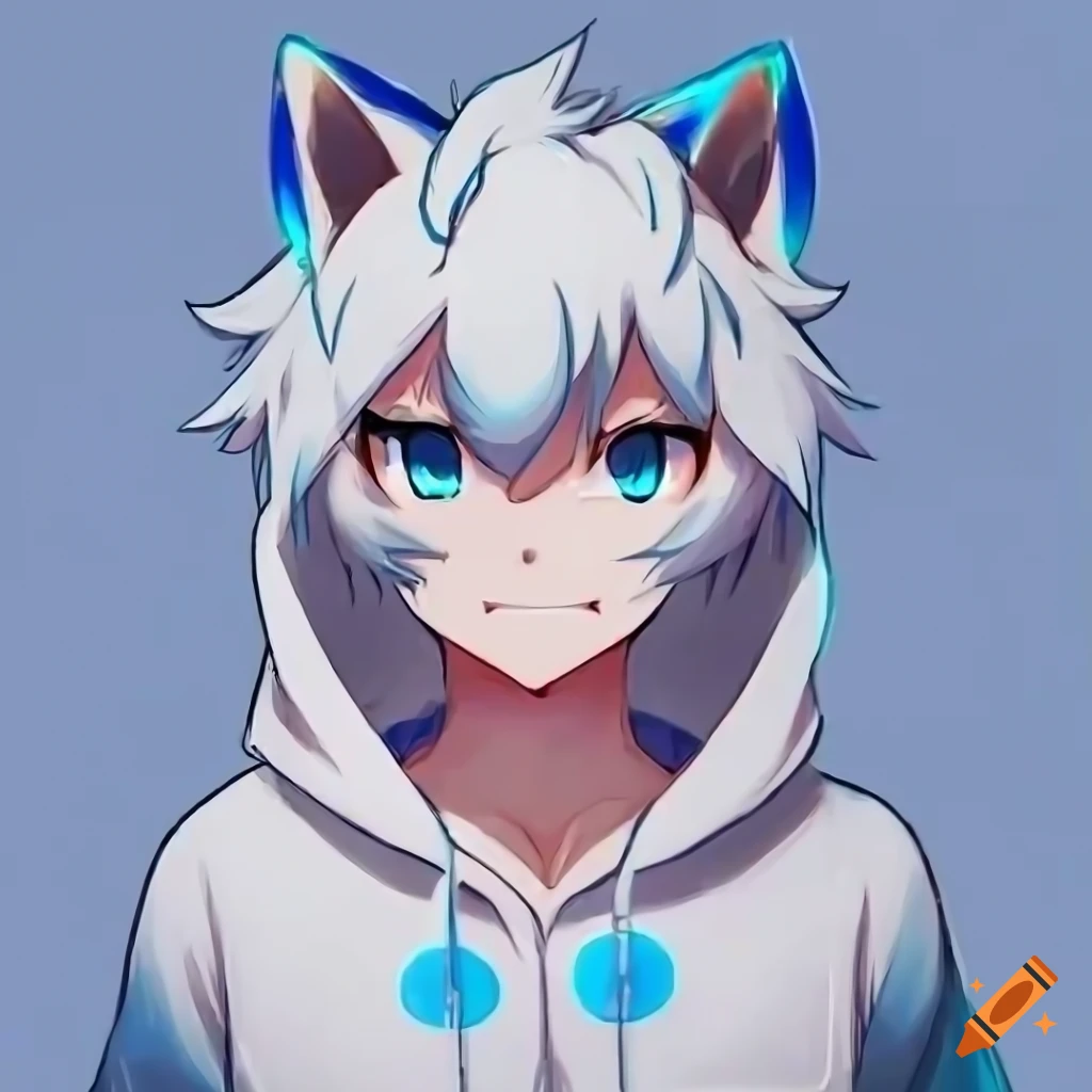 Kemono kitsune character with blue accents on a white background
