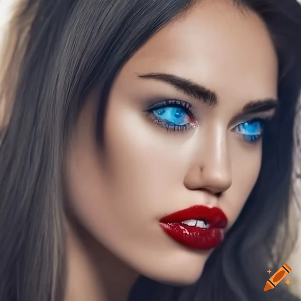 Portrait of a beautiful woman with tan skin and blue eyes on Craiyon