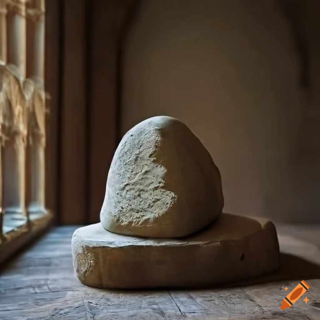 Medieval stone books on a table in a cloister