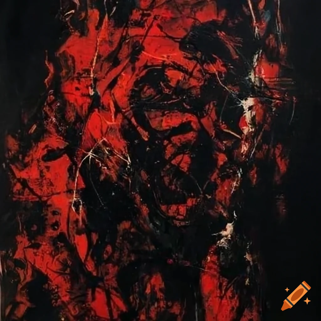 Abstract painting by Jackson Pollock in black and red on Craiyon