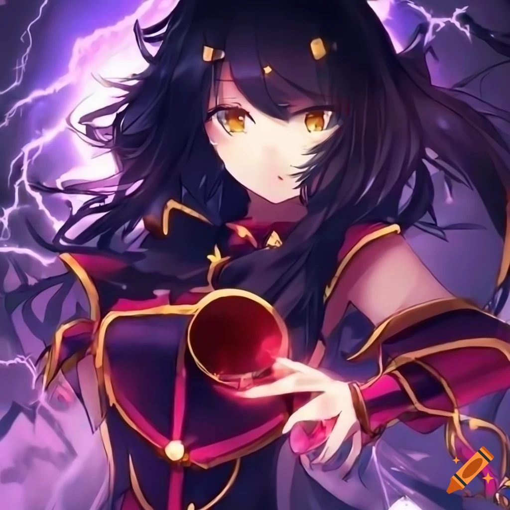Image of an anime magician girl with black hair and yellow eyes