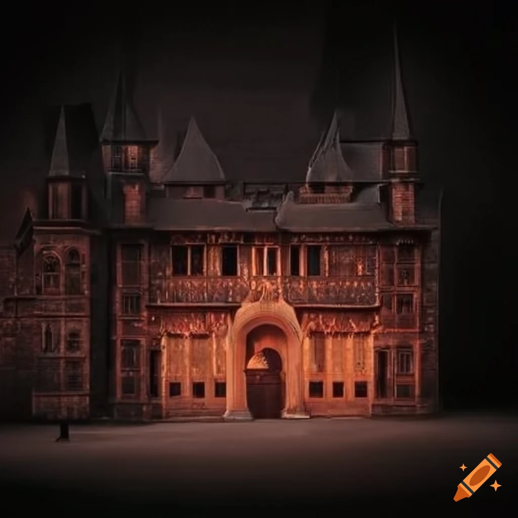 Image of a mysterious red stone manor and school on Craiyon