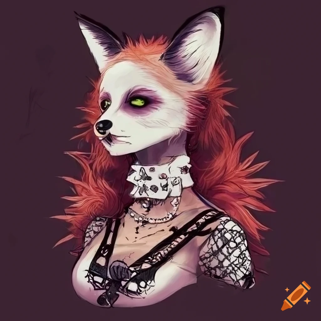 Punk goth fox character art on Craiyon