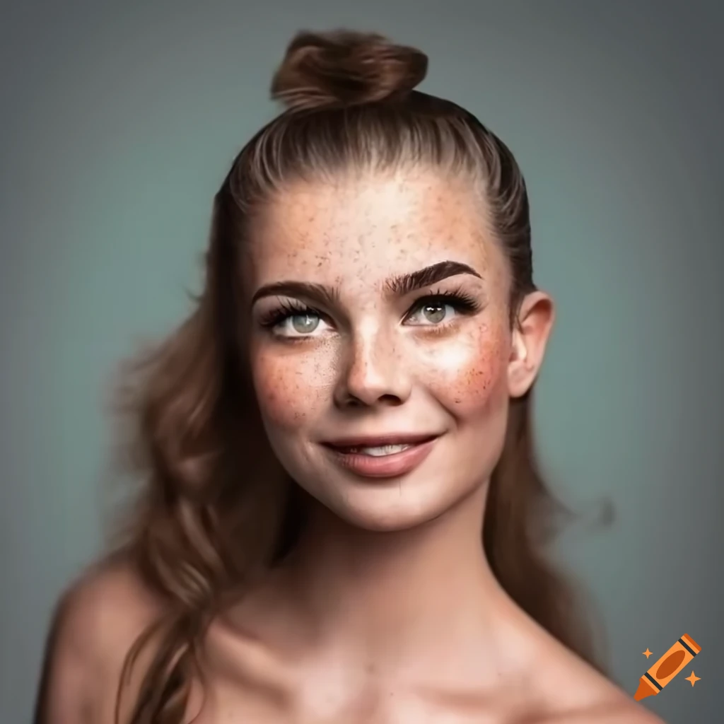 Portrait of a young woman with a freckled smile on Craiyon