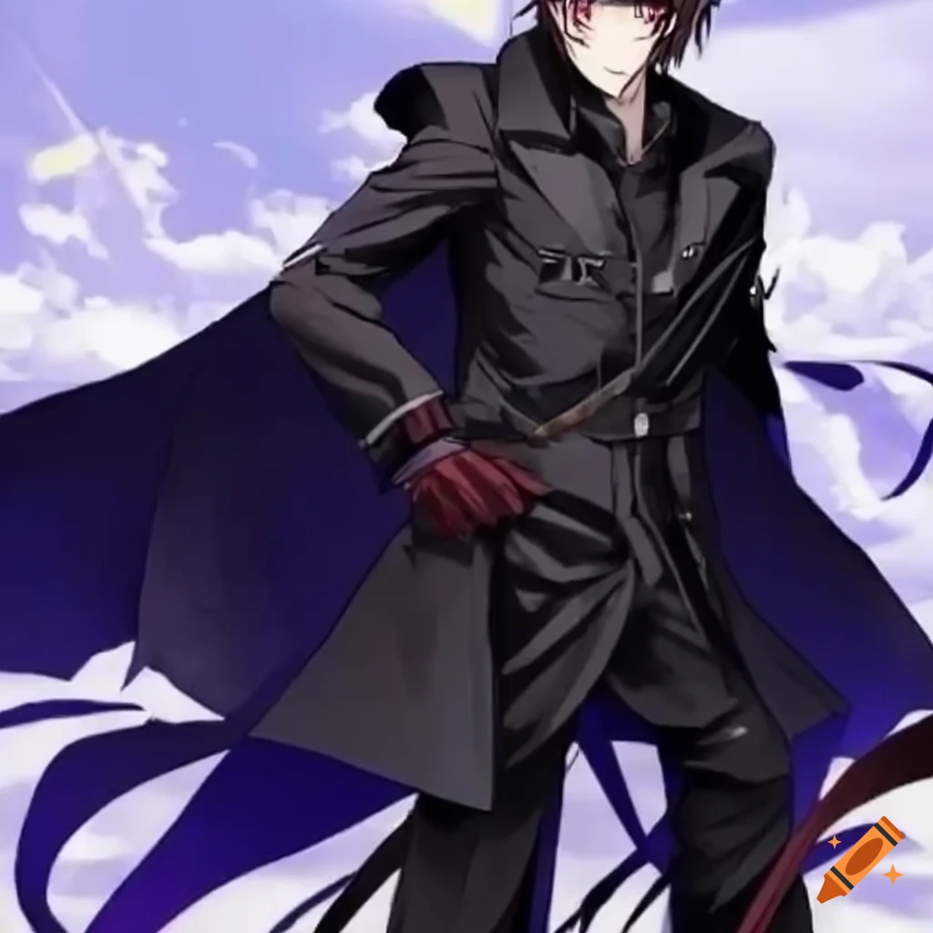 Anime character wearing a long black trenchcoat on Craiyon