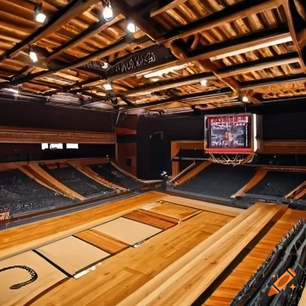 Unique wooden truss roof design of a basketball stadium