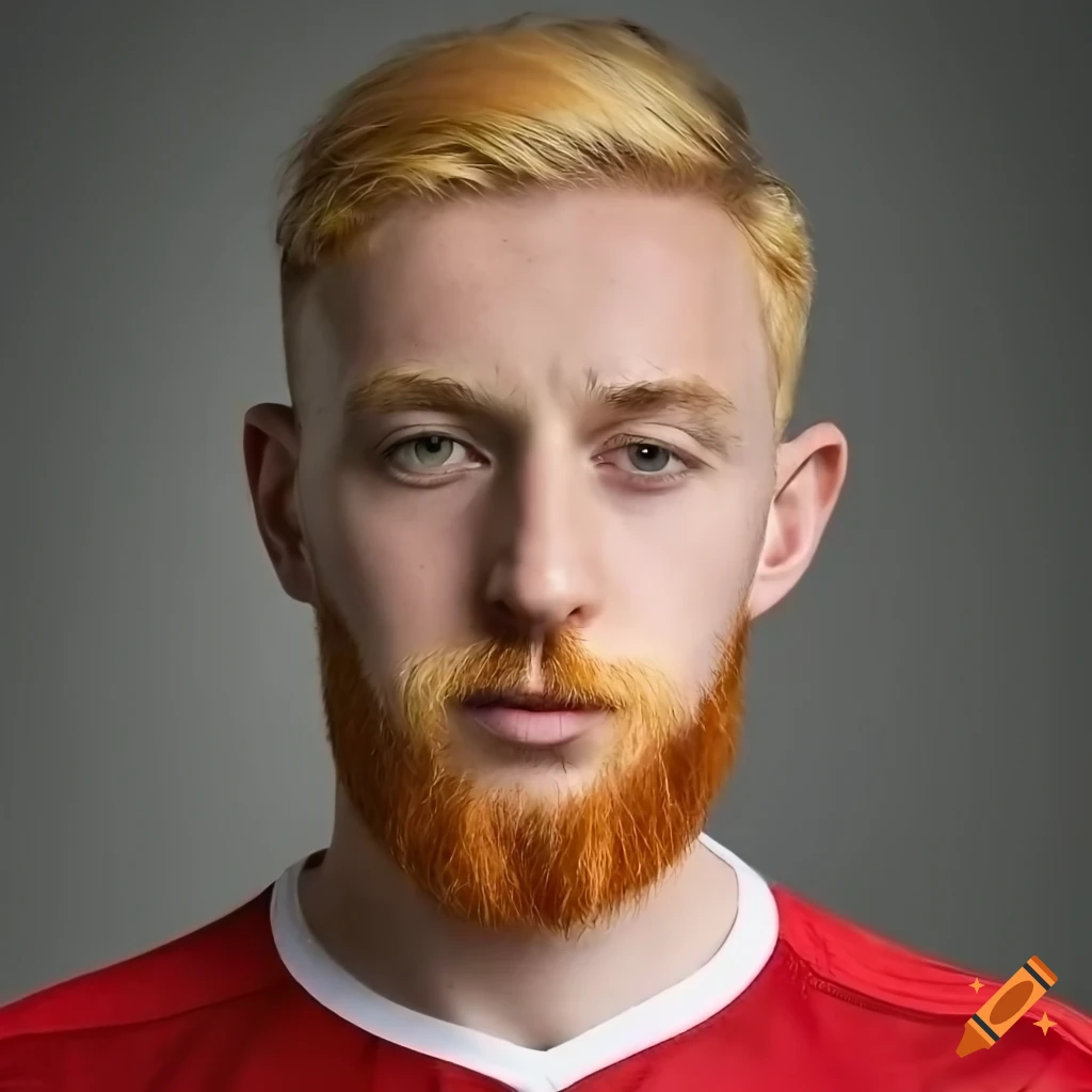 Close-up of a British soccer player with long hair and beard on Craiyon