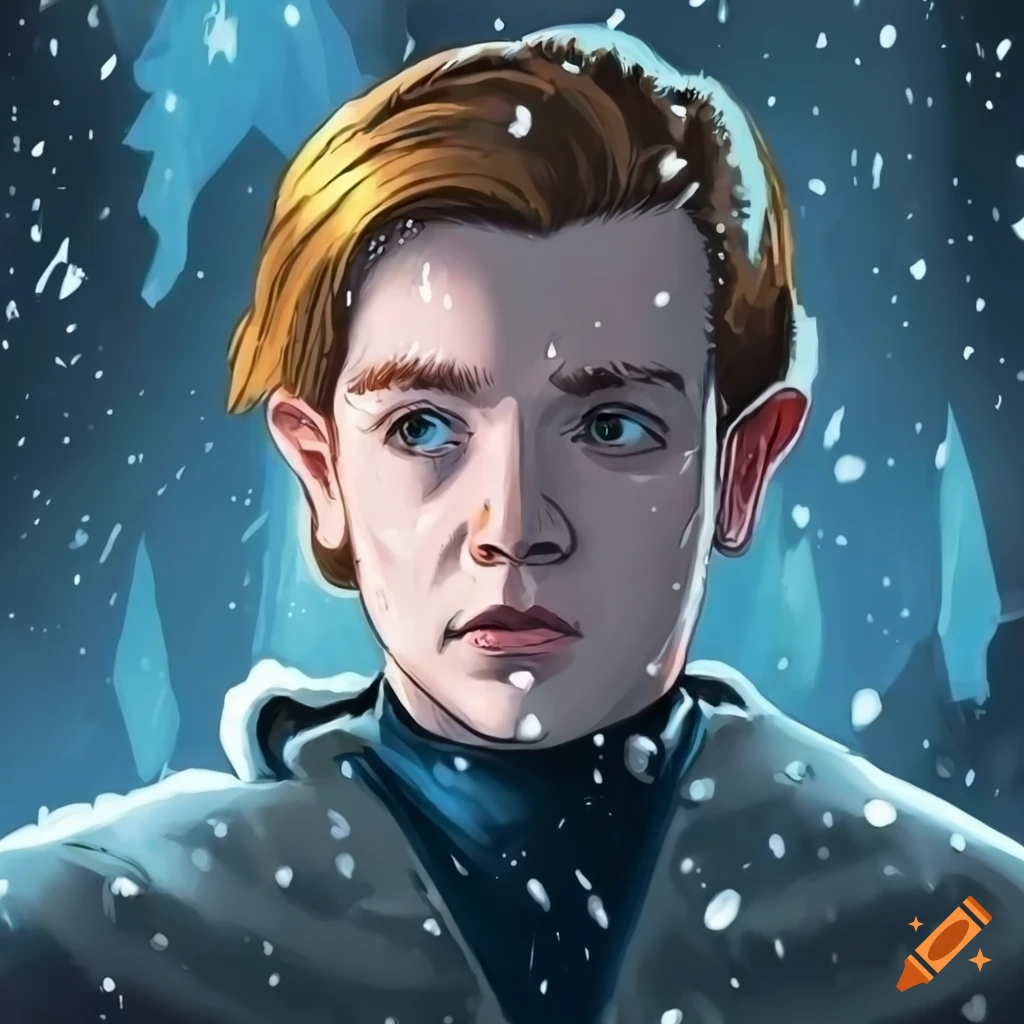 Cartoon art of young Ewan McGregor as ice prince on Craiyon