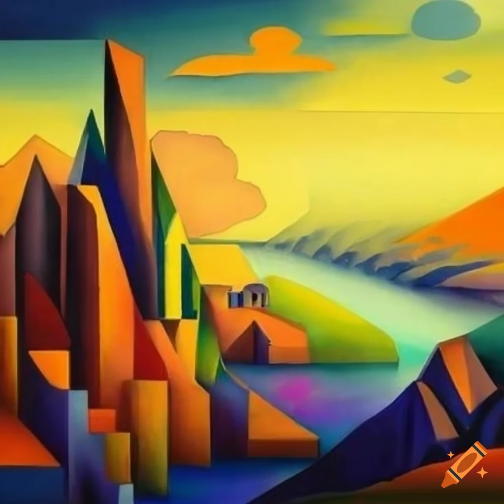 Cubist landscape artwork on Craiyon