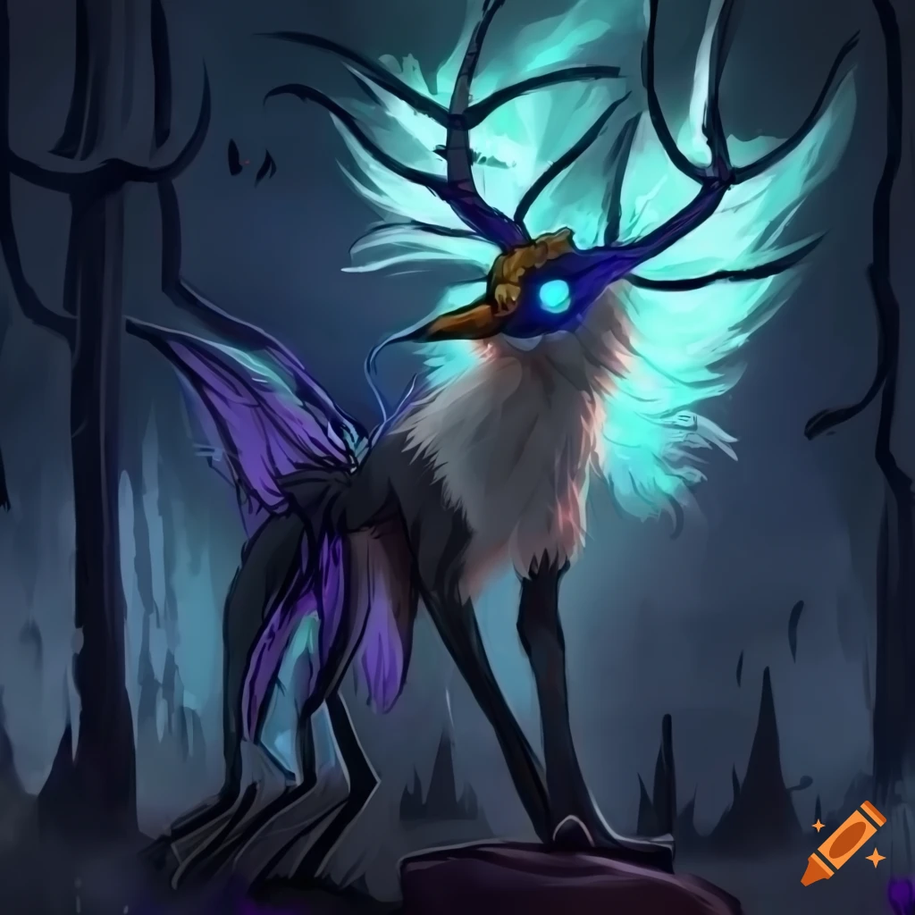 Artwork featuring a cat, bird, fox, and wendigo on Craiyon
