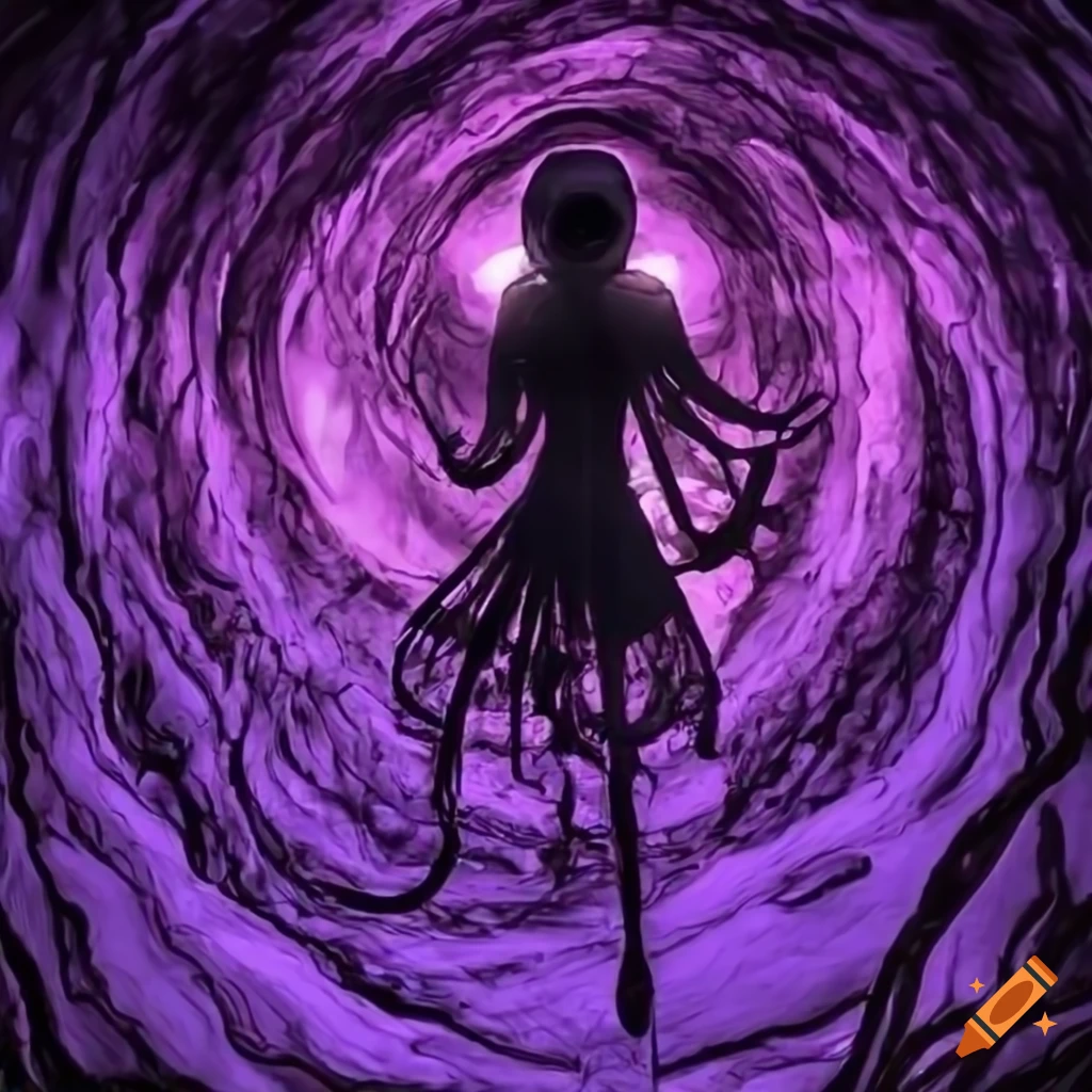 Purple abstract entity in a dark abyss on Craiyon