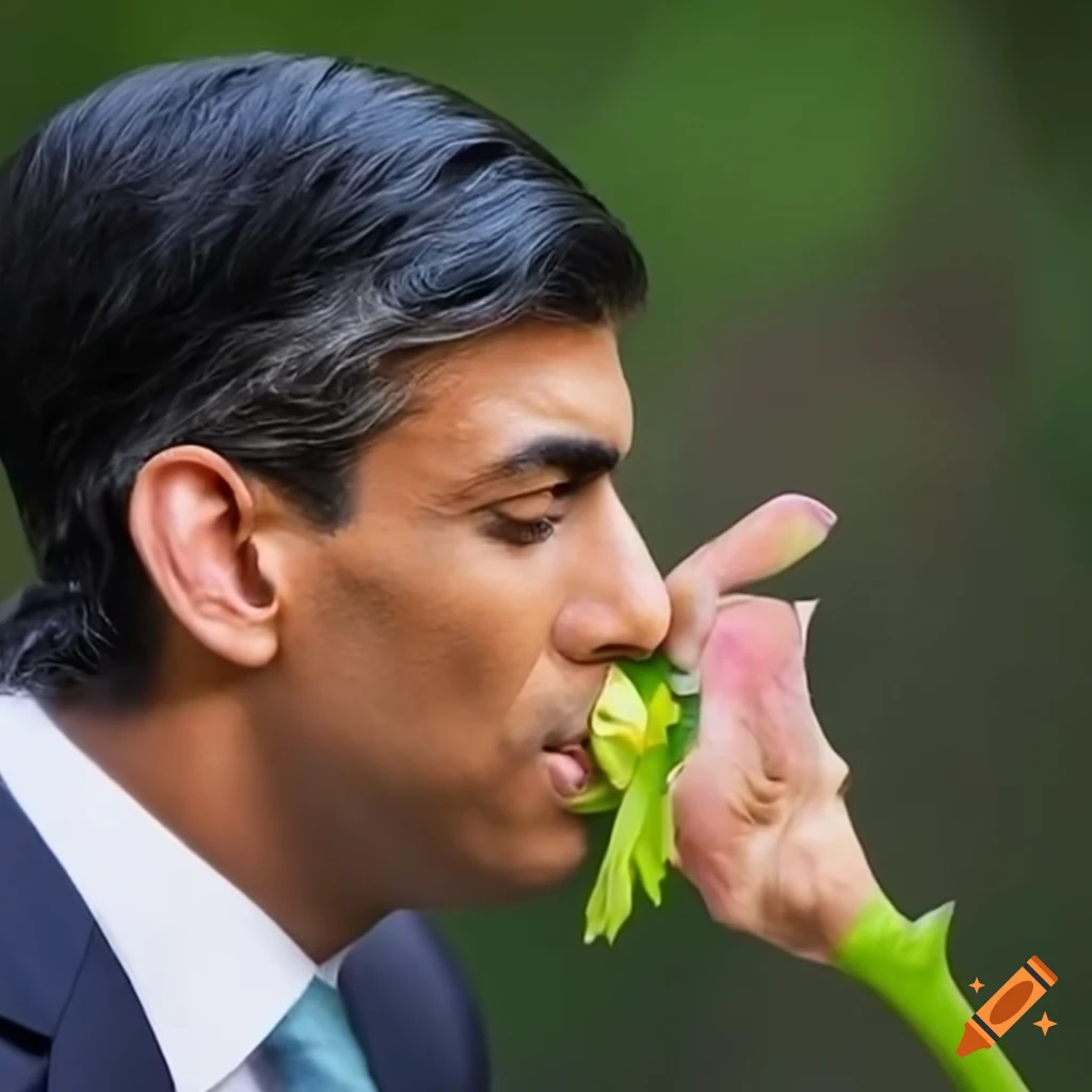 Rishi sunak smelling a flower on Craiyon
