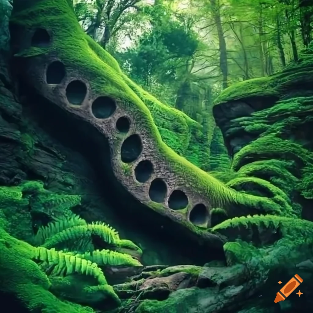 Medieval towers and walls on a cliff in a forest