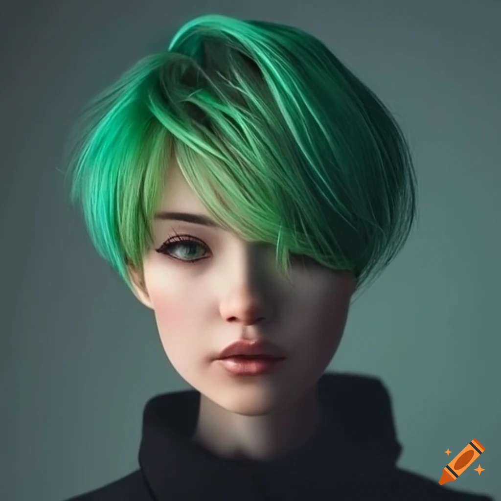 Portrait of a girl with green hair