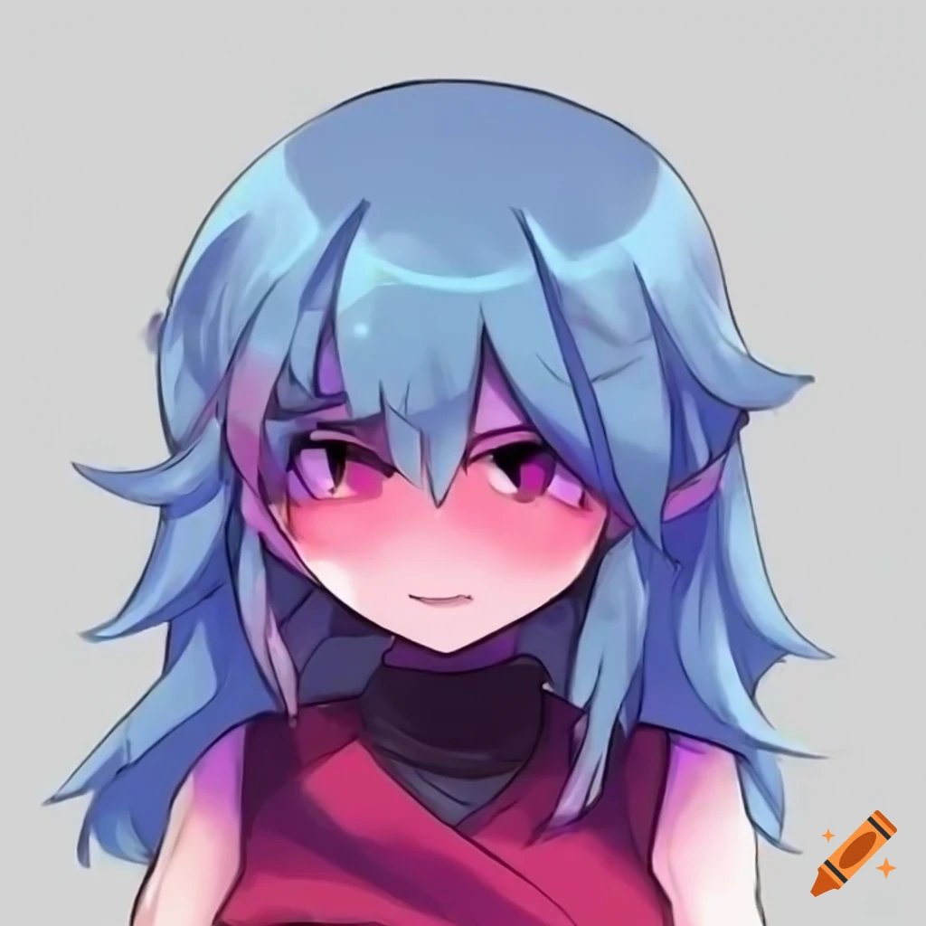 Artwork of a chibi anime character with light blue and pink hair on Craiyon