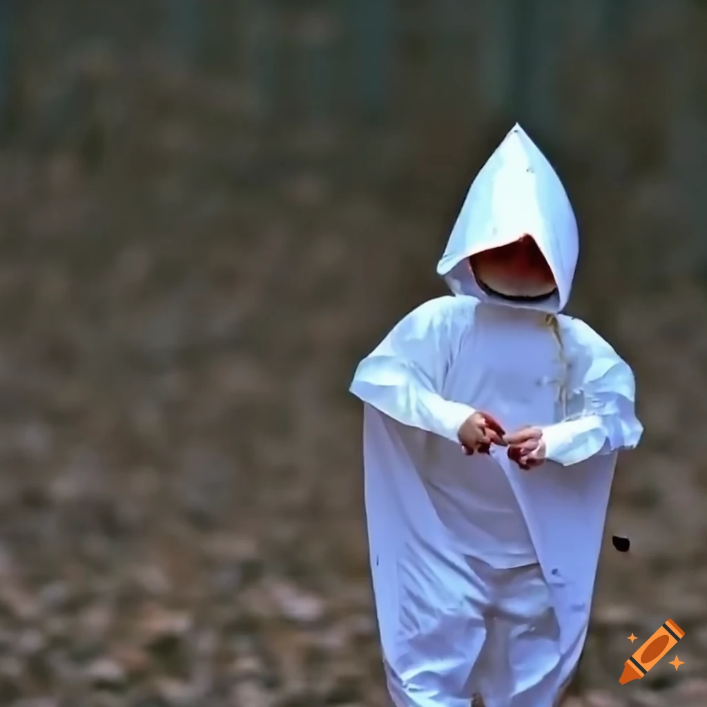 Image of a mysterious boy in white hooded robes on Craiyon