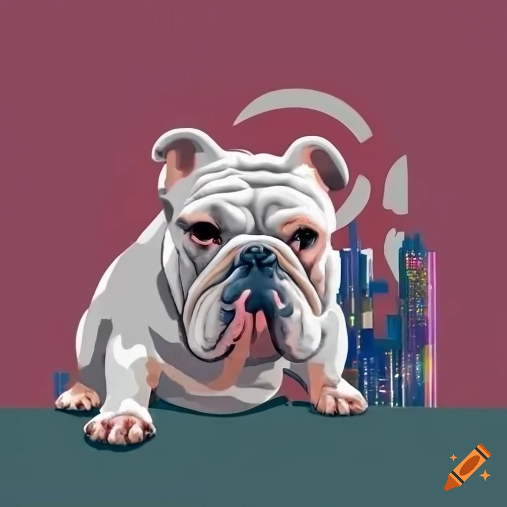 English bulldog named oreo with hong kong skyline on Craiyon