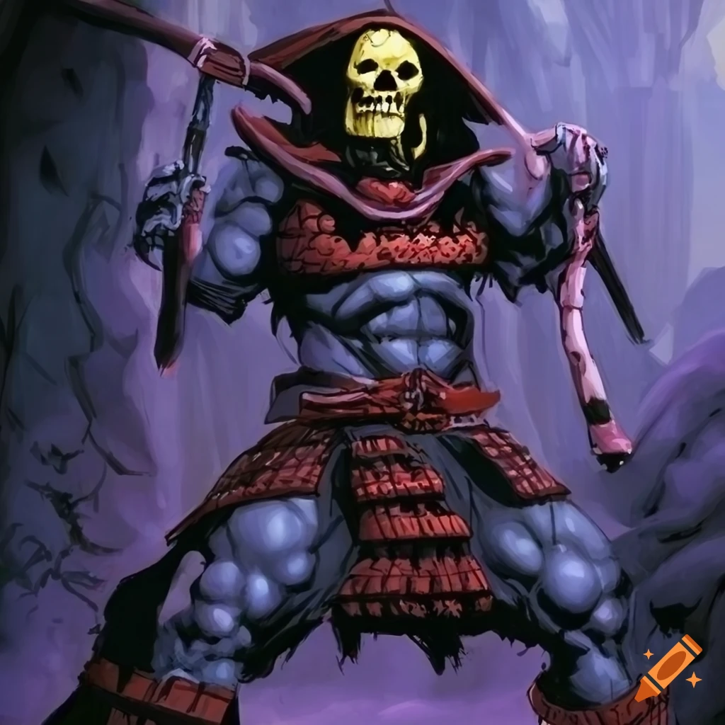 Samurai Skeletor artwork in Simon Bisley style on Craiyon