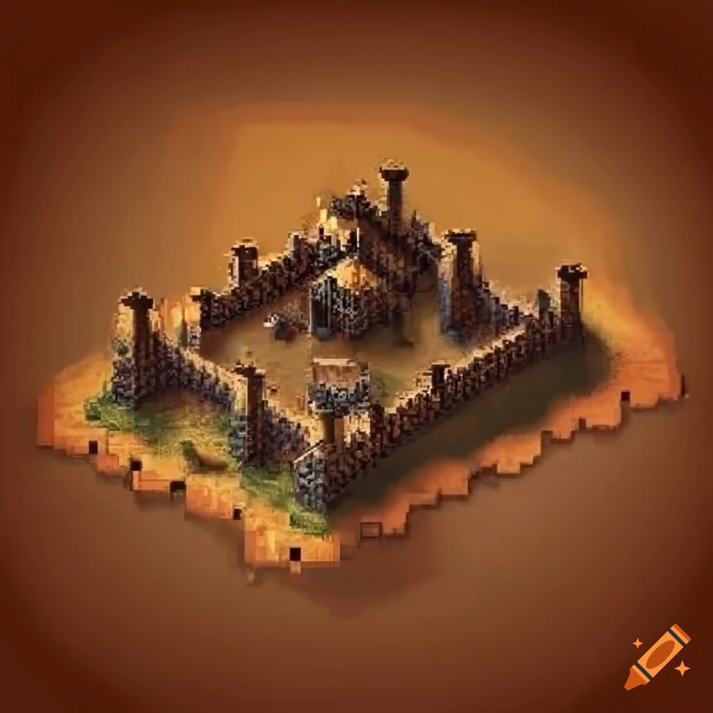 Pixel art of a fantasy stronghold in the desert
