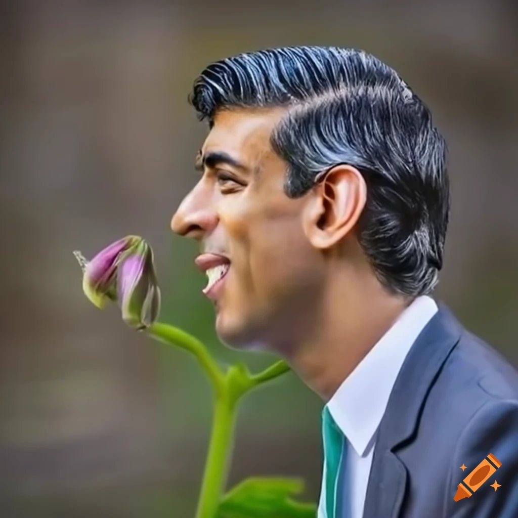 Rishi sunak smelling a flower on Craiyon