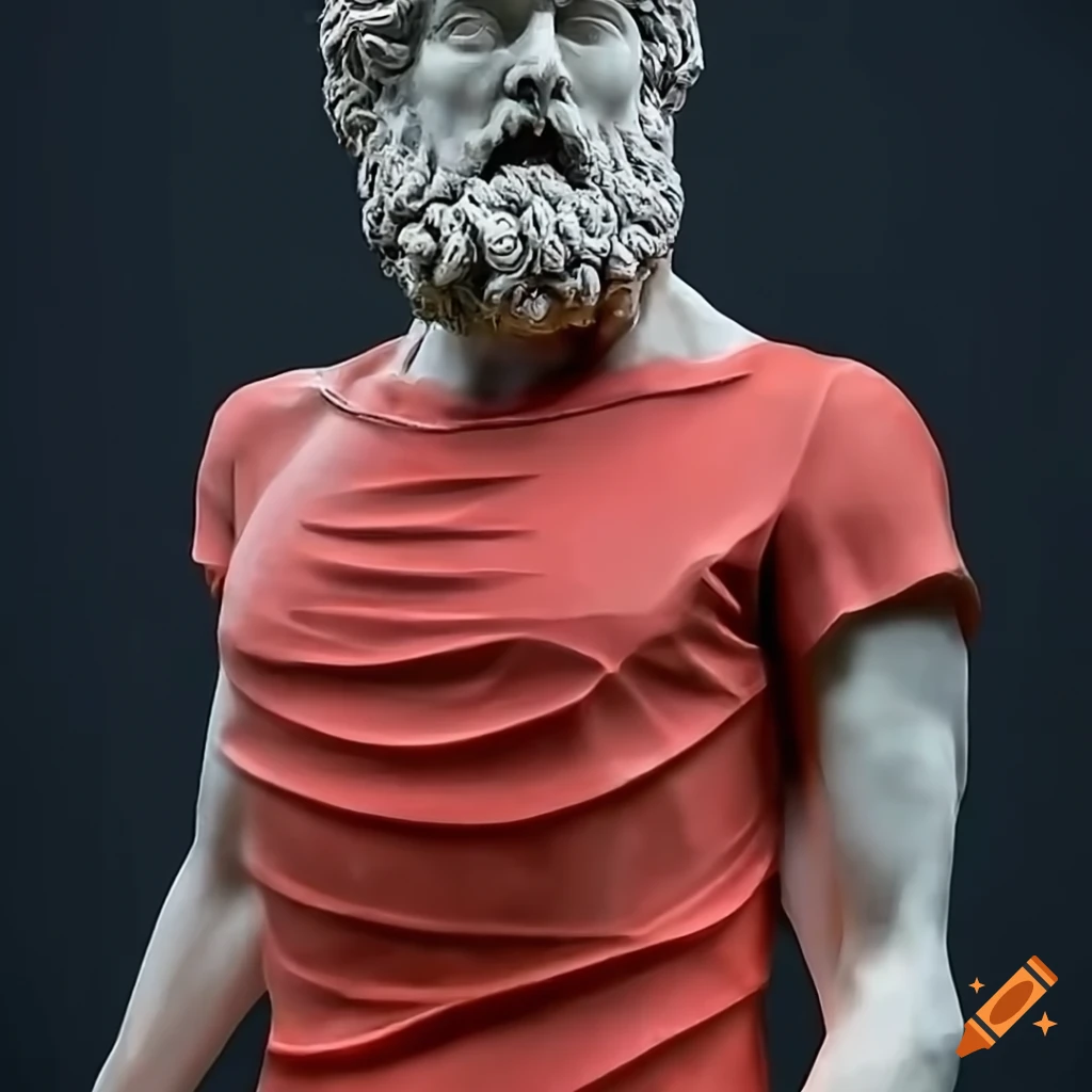 Photo realistic sculpture of Socrates in football club shirt on Craiyon