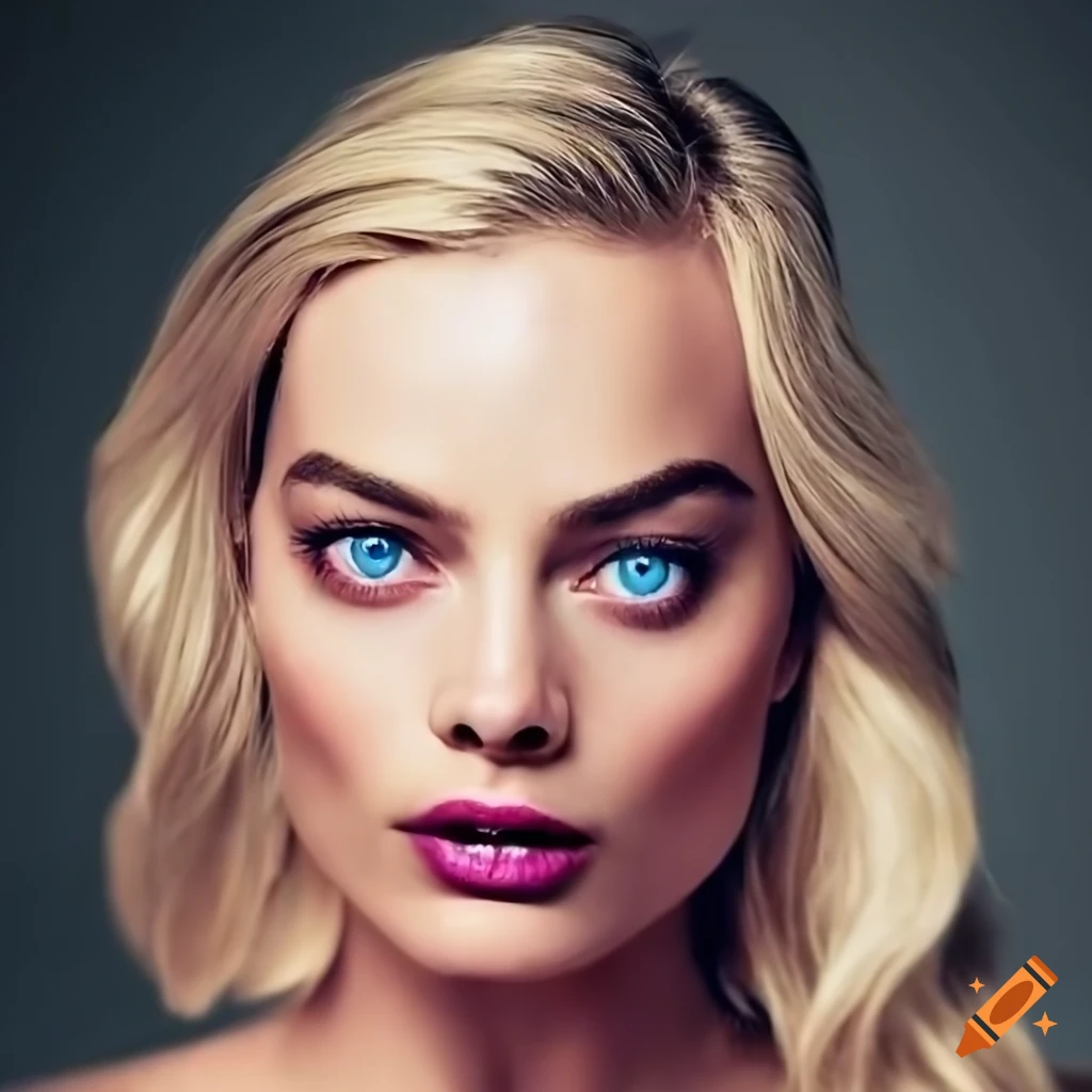 Portrait of margot robbie with striking features on Craiyon