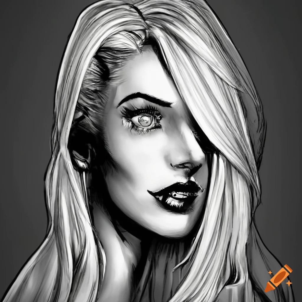 Ink comic art of blonde woman in white shirt on Craiyon