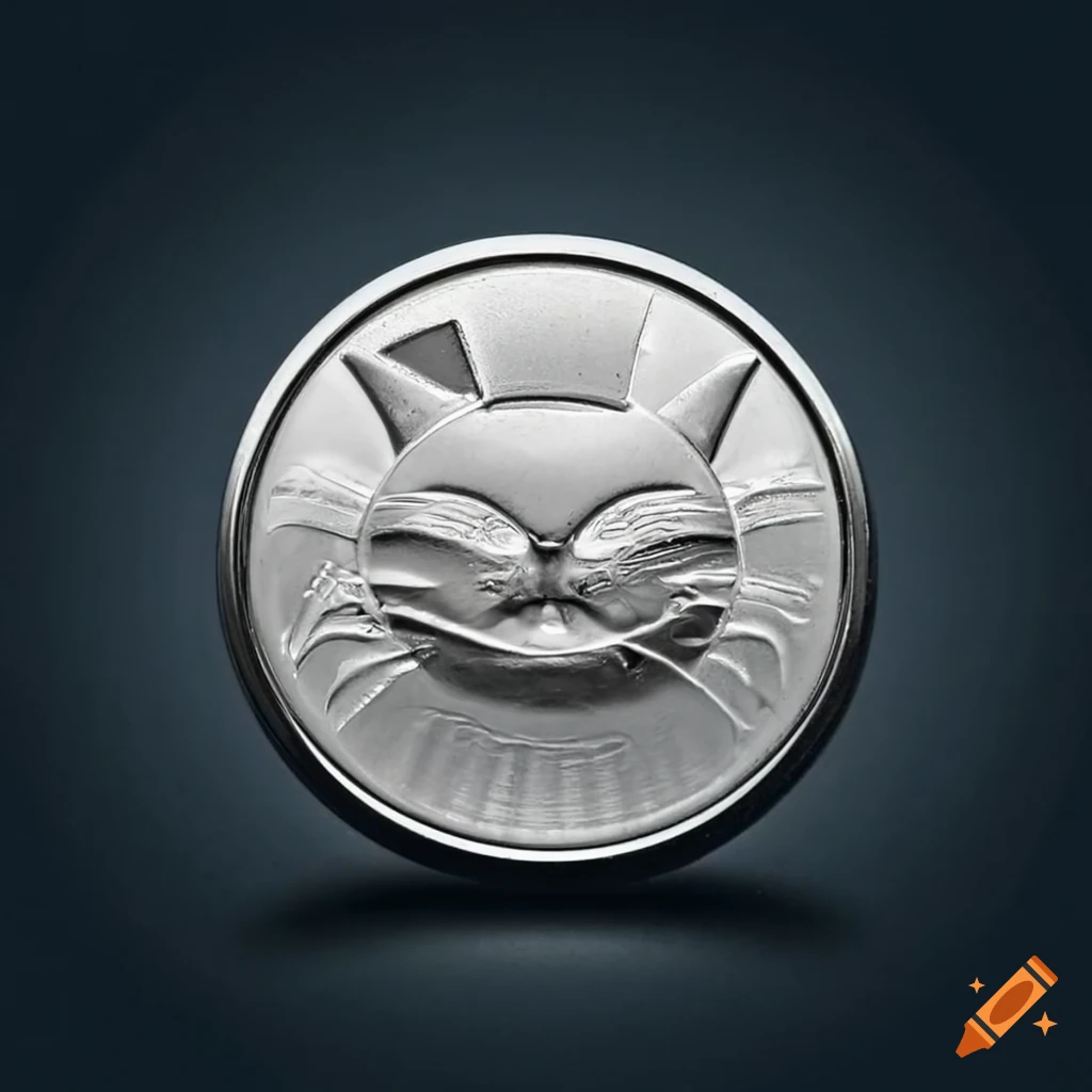 Platinum coin with a cat face