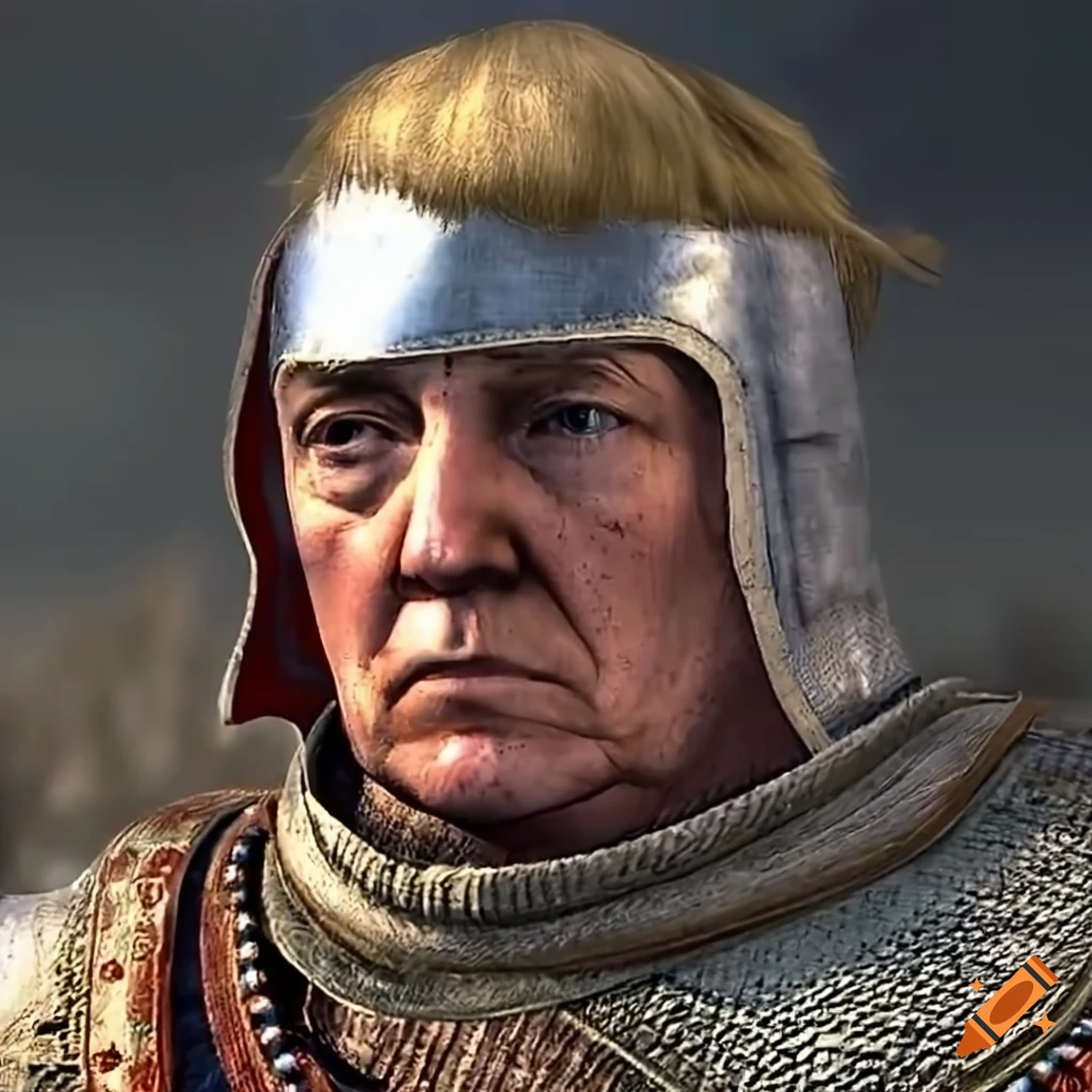 Screenshot of Donald Trump in Medieval Total War graphics on Craiyon