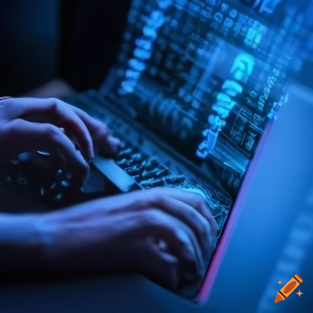 Cybersecurity analyst typing on computer in office on Craiyon