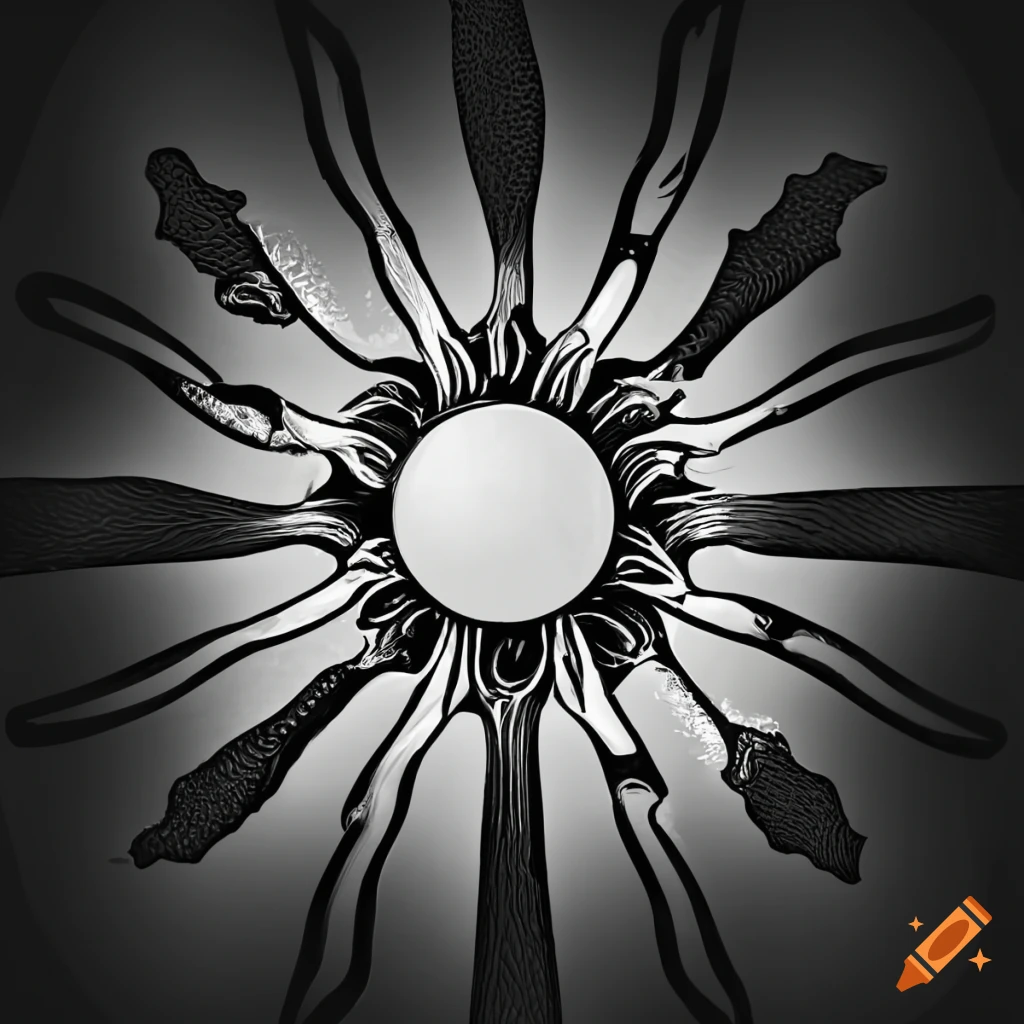 Black and white heraldic sun icon