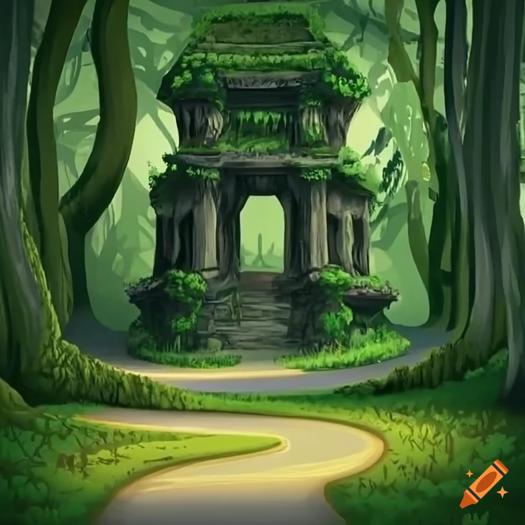 Fairytale forest with a stone temple