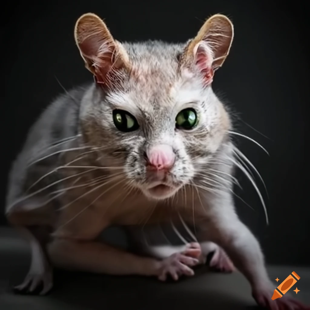 Illustration of a creature with rat body and cat head on Craiyon