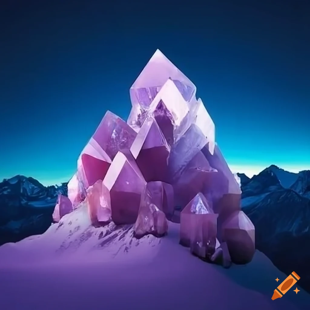 Colorful fantastical crystal mountains landscape with neon colors and ...