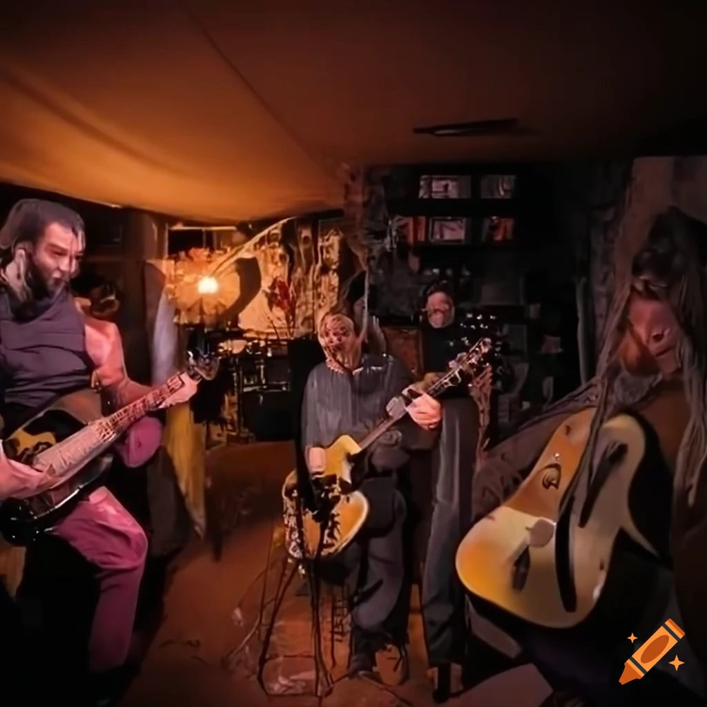 Photorealistic artwork of a basement concert on Craiyon