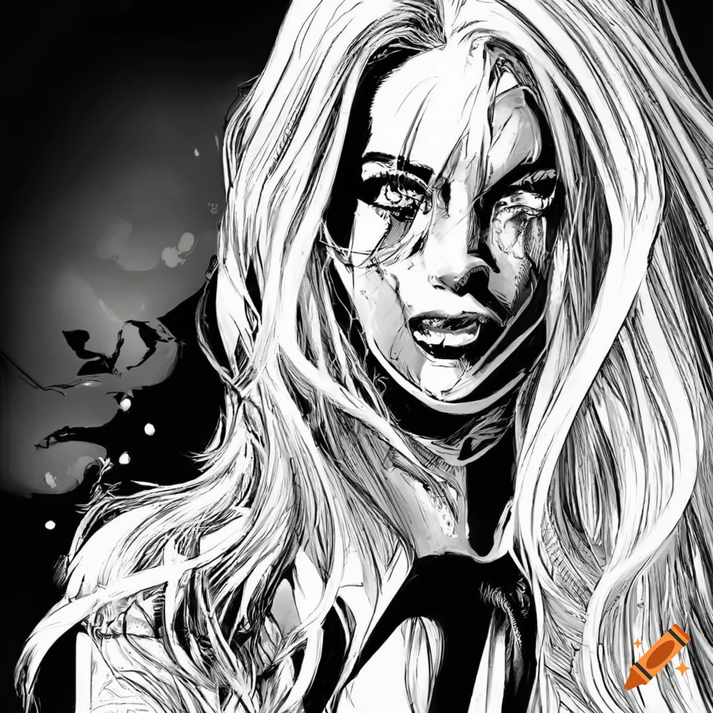 Black and white comic book art of a blond woman