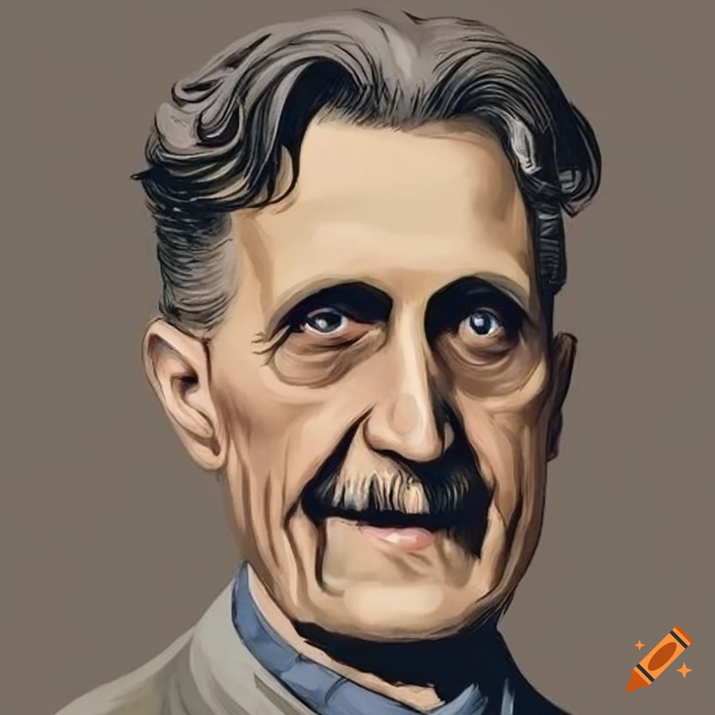 Satirical illustration of george orwell protesting on Craiyon