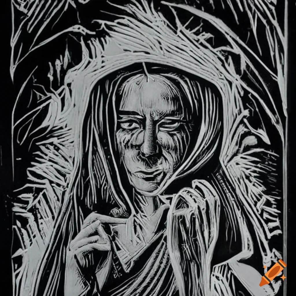 Stunning linocut artwork with a strong spiritual theme on Craiyon