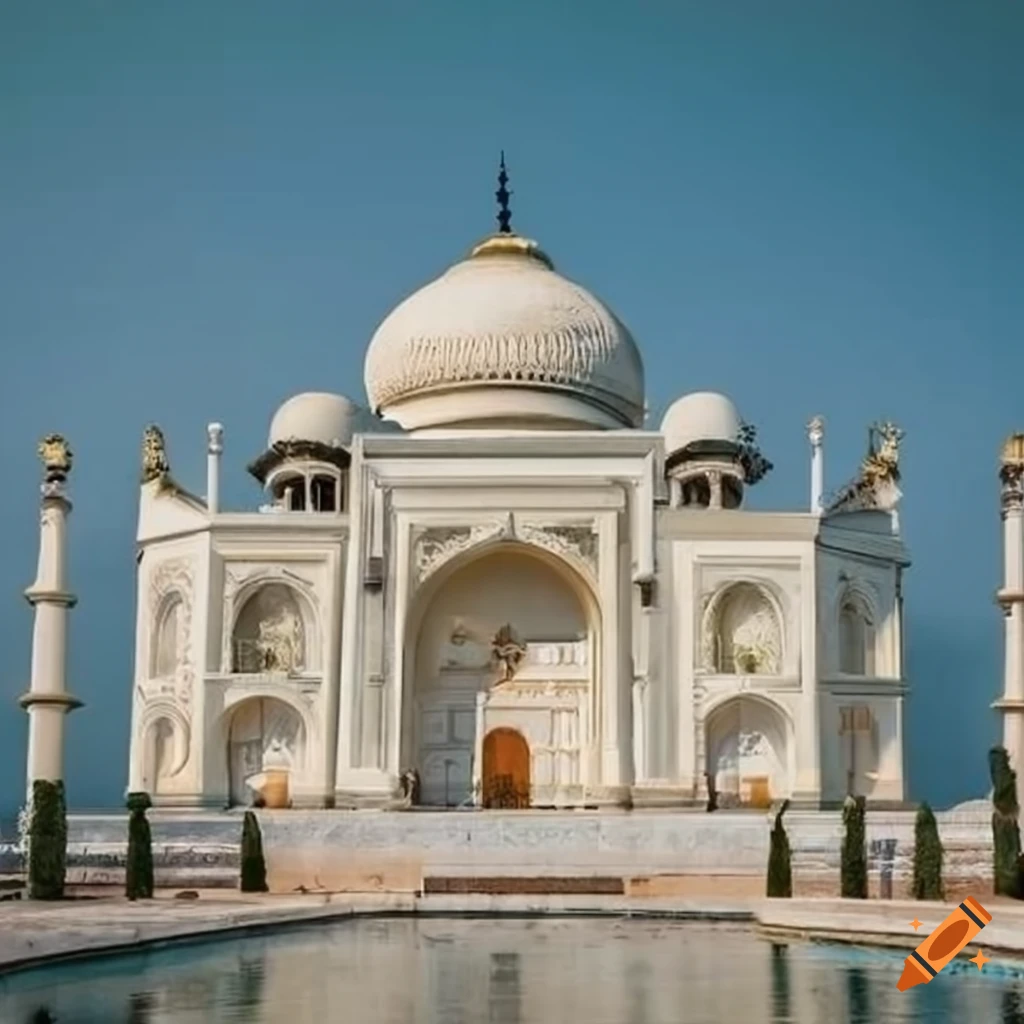 Front view of mahal white house in mediterranean architectural style on ...