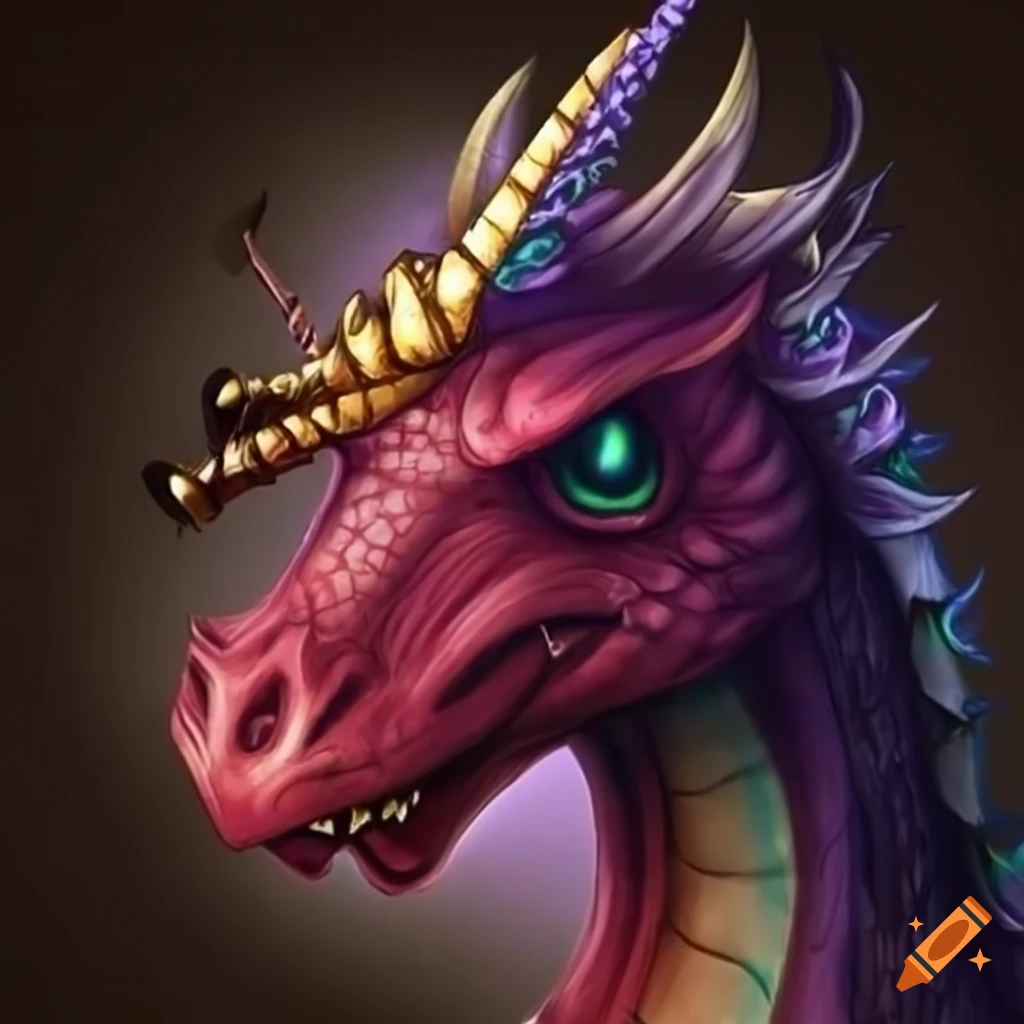 Illustration of a dragon and unicorn hybrid on Craiyon
