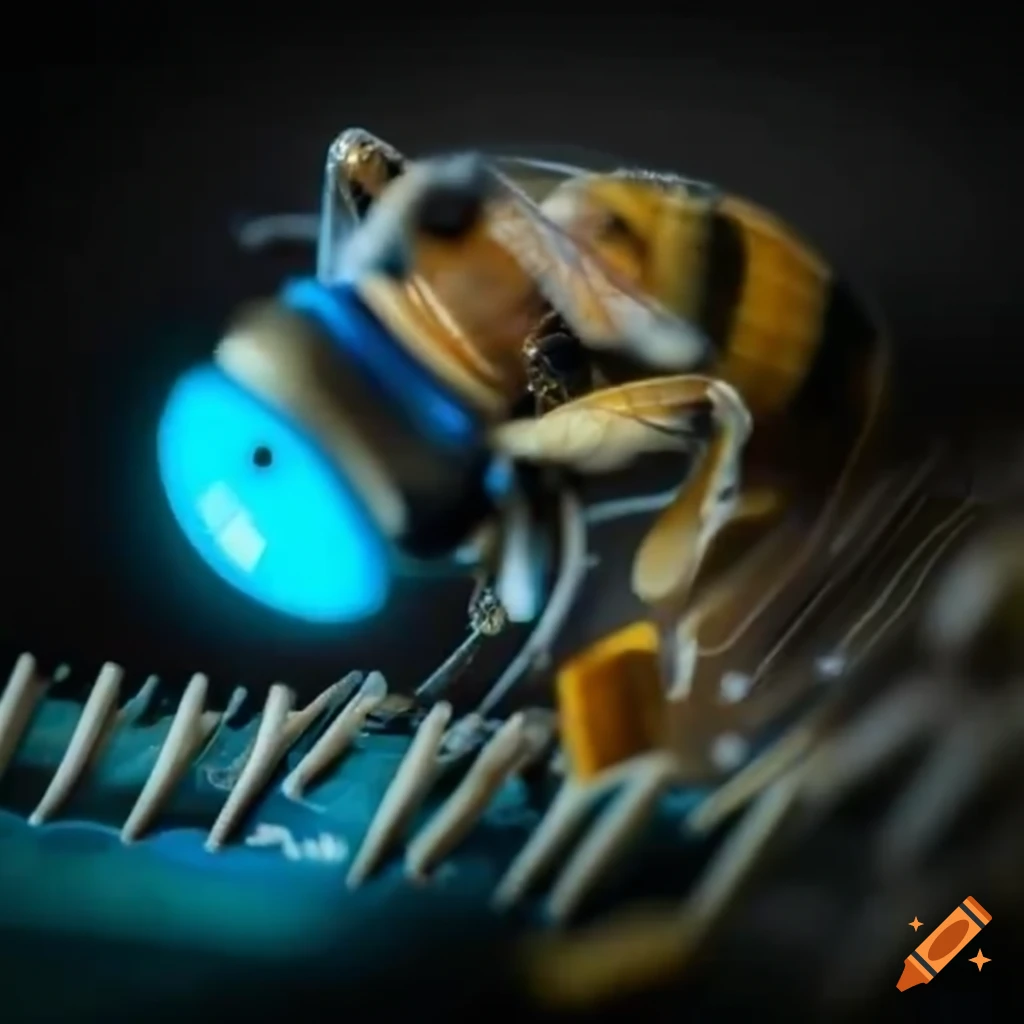 Robotic bee landing on circuit board
