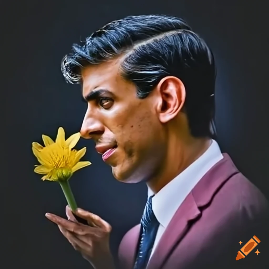 Rishi Sunak smelling a flower on Craiyon